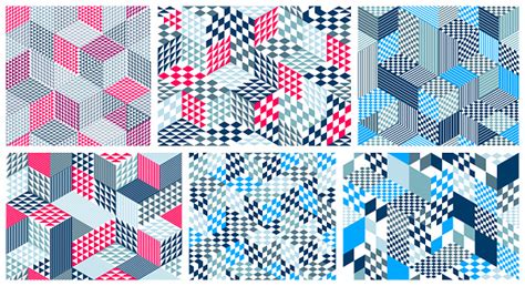 큐브 마름모 및 삼각형 상자와 기하학적 3d 원활한 패턴은 벡터 배경 세트 건축 및 건설 벽지 디자인을 차단합니다 블록쌓기 게임에 대한 스톡 벡터 아트 및 기타 이미지