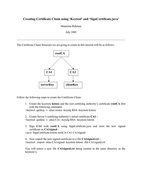 Creating Certificate Chain Using Keytool And Signcertificate Docest