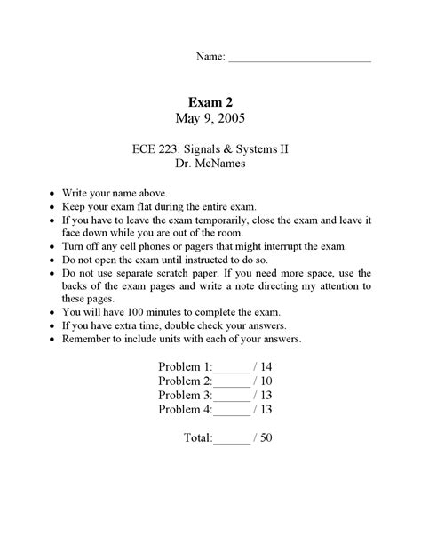 Signals And Systems Ii Exam 2 Ece 223 Docsity