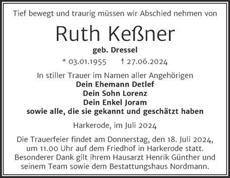 Traueranzeigen Von Ruth Keßner Abschied Nehmen De