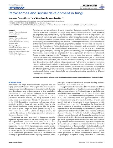 Pdf Peroxisomes And Sexual Development In Fungi