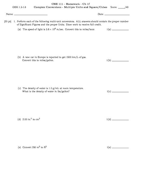 CHE HW Homework OER 1 1 CHE 111 Homework Ch 1f Complex Conversions Multiple Units And