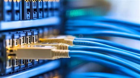 Generative Ai High Tech Network Switch With Blue Ethernet Cables