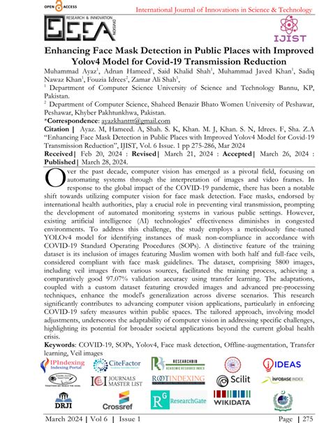 Pdf Enhancing Face Mask Detection In Public Places With Improved