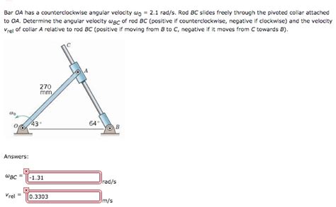Solved Bar Oa Has A Counterclockwise Angular Velocity ω0