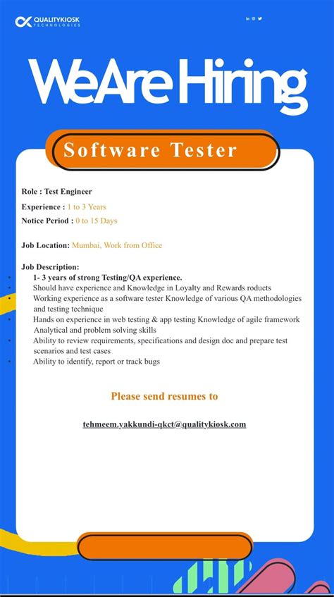 Qualitykiosk Is Hiring Test Engineers With Loyalty And Rewards Experience Years Of Exp 1 3 Years