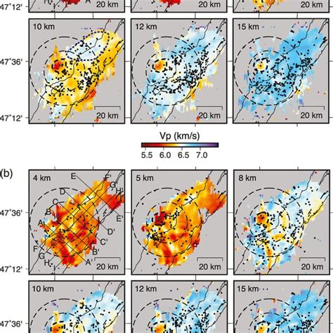 Depth Slices Of The Absolute A P‐ And B S‐wave Velocities Across
