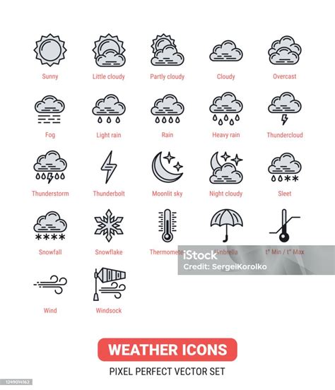 날씨 아이콘 키트 일기 예보를 위한 응용 프로그램 위젯 또는 웹 사이트에 대한 아이콘 설정입니다 흰색 배경의 벡터 그림 개체 그룹에 대한 스톡 벡터 아트 및 기타 이미지
