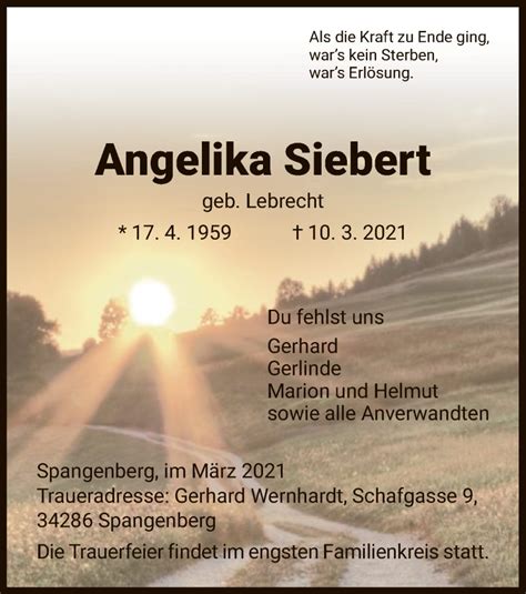 Traueranzeigen Von Angelika Siebert Trauerhnade