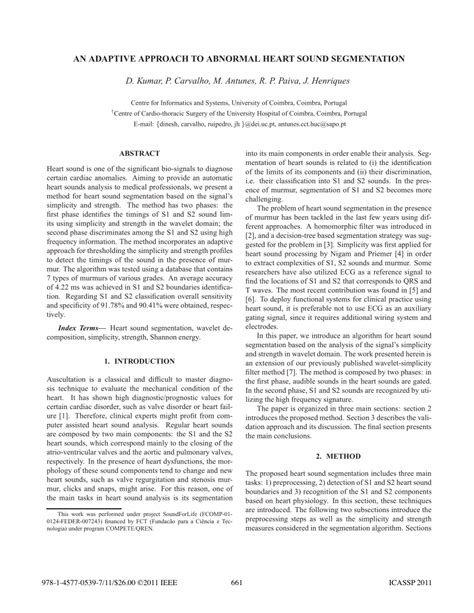 Pdf An Adaptive Approach To Abnormal Heart Sound Segmentation