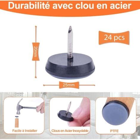 24 Deslizadores Para Muebles De 25 Mm Con Clavos Inoxidables De Teflón Ptfe Para Mover Muebles