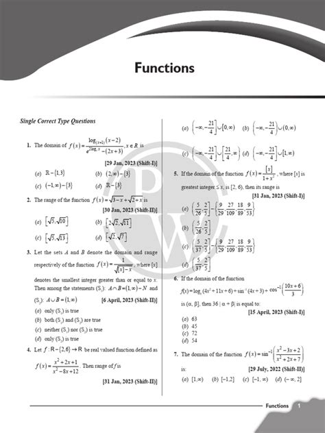 Functions Pyq Practice Sheet Pdf Function Mathematics