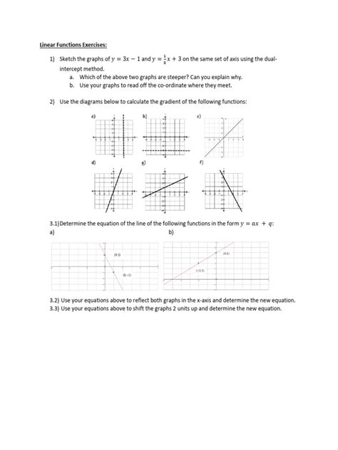 Linear And Parabolic Functions Exercises Pdf
