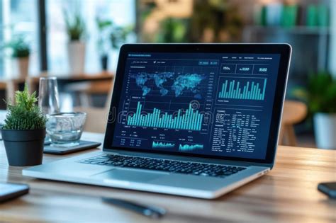 Professional Workspace Featuring A Modern Laptop With Business