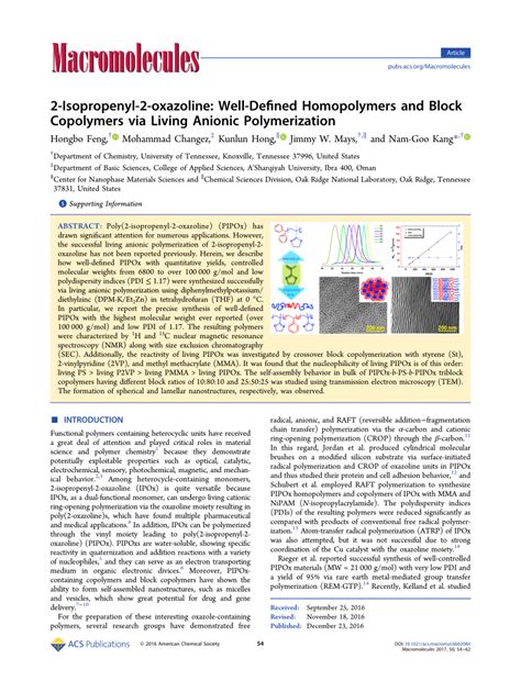 Pdf 2 Isopropenyl 2 Oxazoline Well Defined Homopolymers And Block