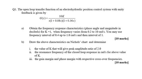 Solved Q The Open Loop Transfer Function Of An Chegg Com