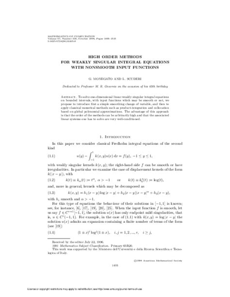 Pdf High Order Methods For Weakly Singular Integral Equations With