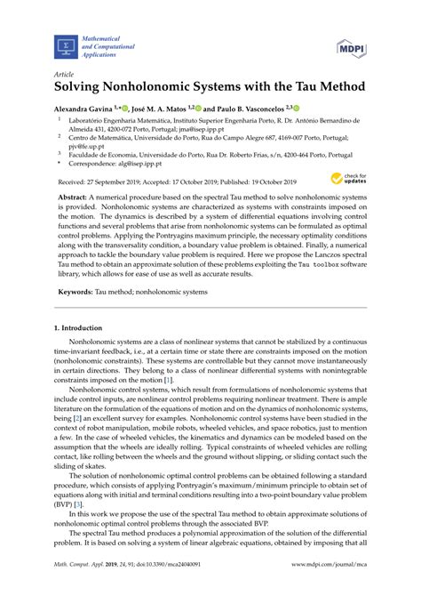 Pdf Solving Nonholonomic Systems With The Tau Method