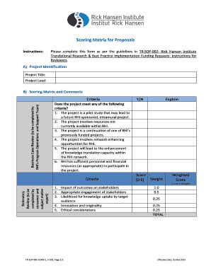 Fillable Online Scoring Matrix For Proposals Fax Email Print PdfFiller