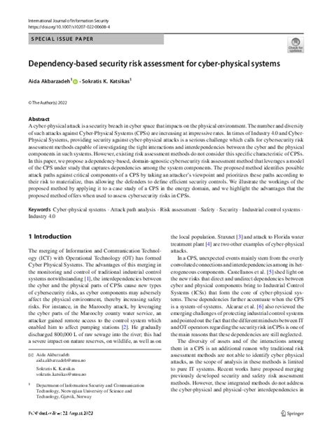 Pdf Dependency Based Security Risk Assessment For Cyber Physical Systems