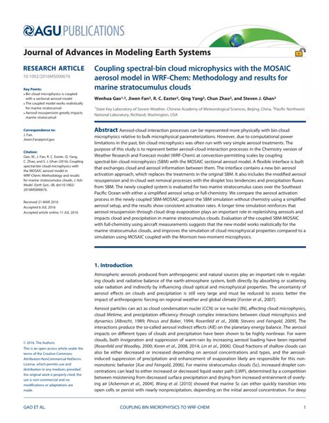 Pdf Coupling Spectral Bin Cloud Microphysics With The Mosaic Aerosol Model In Wrf Chem