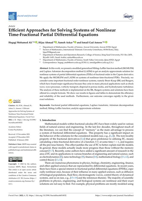 Pdf Efficient Approaches For Solving Systems Of Nonlinear Time Fractional Partial Differential
