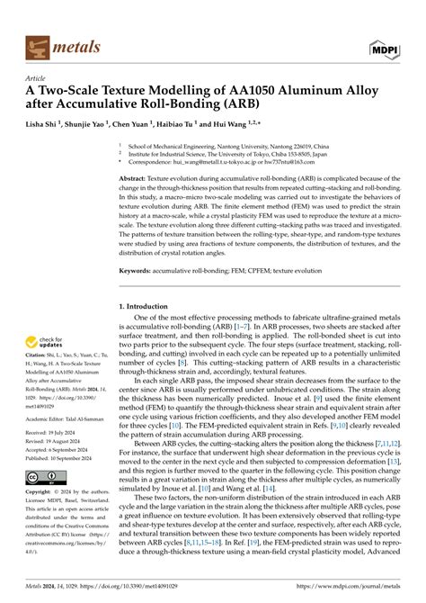 Pdf A Two Scale Texture Modelling Of Aa1050 Aluminum Alloy After Accumulative Roll Bonding Arb