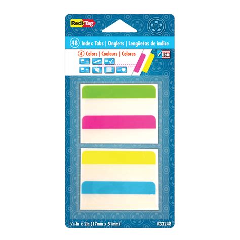 Redi Tag Removable Index Tabs Assorted Colors 2 X 11 16 Pack Of 48