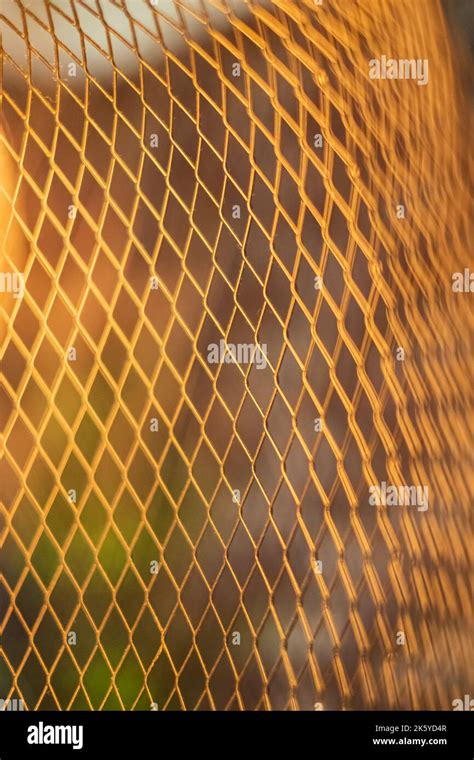 Closeup Photo Abstract Background Metallic Structure Net Warm Orange Color Flexible Bend