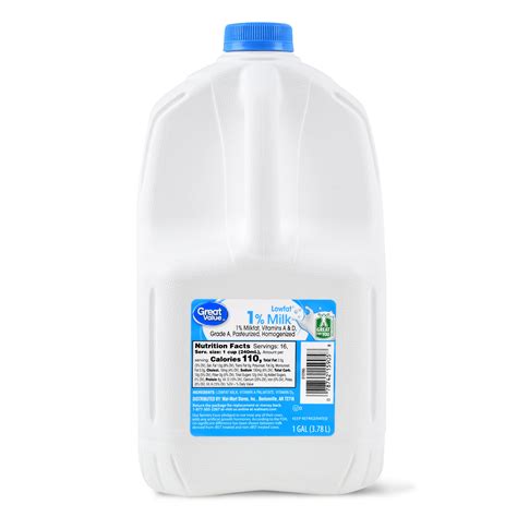 Great Value 1 Low Fat Milk Gallon 128 Fl Oz