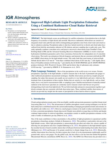 Pdf Improved High‐latitude Light Precipitation Estimation Using A Combined Radiometer‐cloud