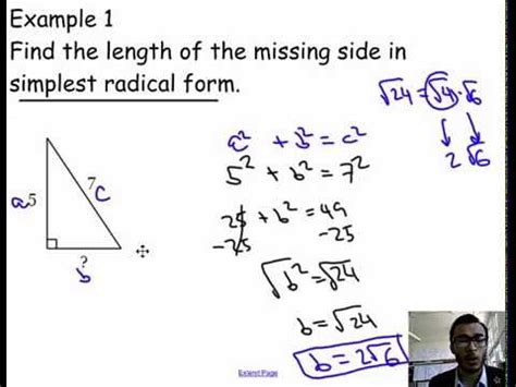 Pythagorean Theorem Simplest Radical Form