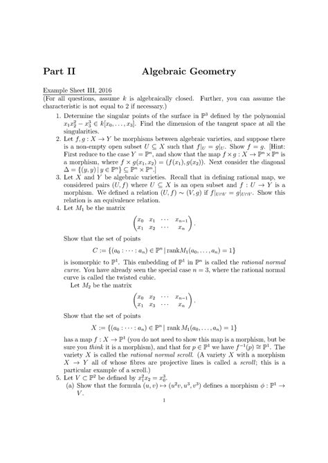Algebraic Geometry 2016 2017 Example Sheet 3 Part Ii Algebraic Geometry Example Sheet Iii