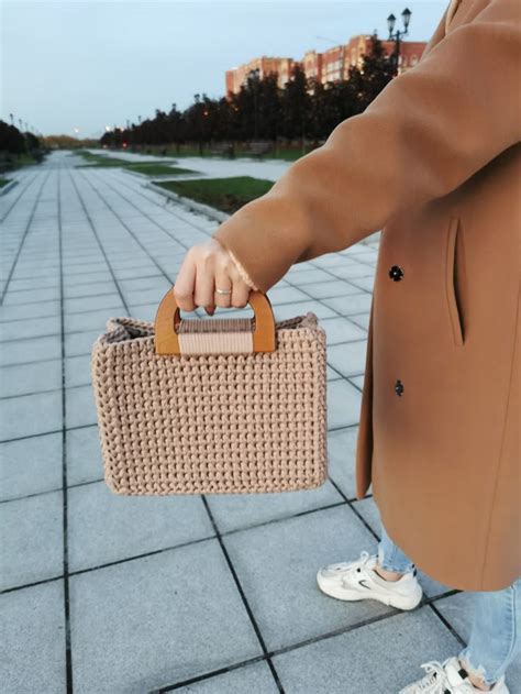 Вязаная сумка из полиэфирного шнура Вязанная крючком сумка Сумки Милая сумочка