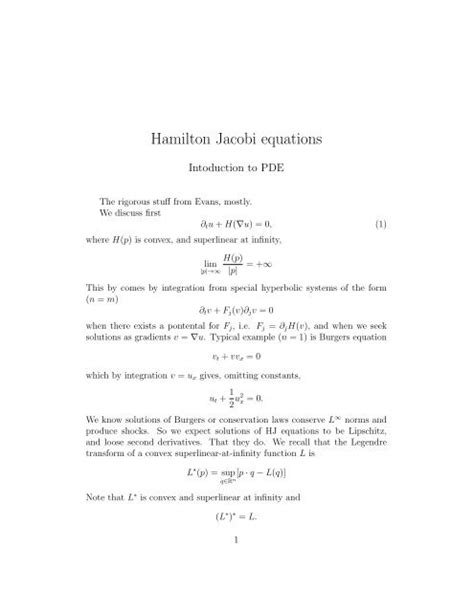 Hamilton Jacobi Equations