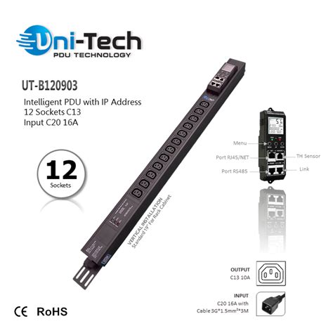 12 Sockets C13 Intelligent Pdu Input C20 16a Unitech Pdu