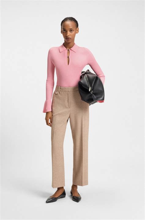 Hugo Knit Polo With Stacked Logo Placket Closures Pink