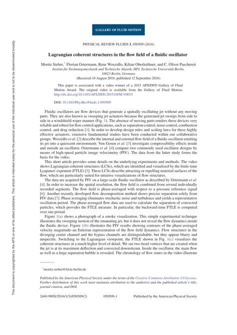 Pdf Lagrangian Coherent Structures In The Flow Field Of A Fluidic Oscillator