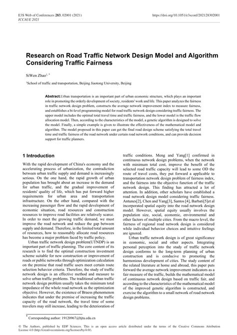 Pdf Research On Road Traffic Network Design Model And Algorithm Considering Traffic Fairness