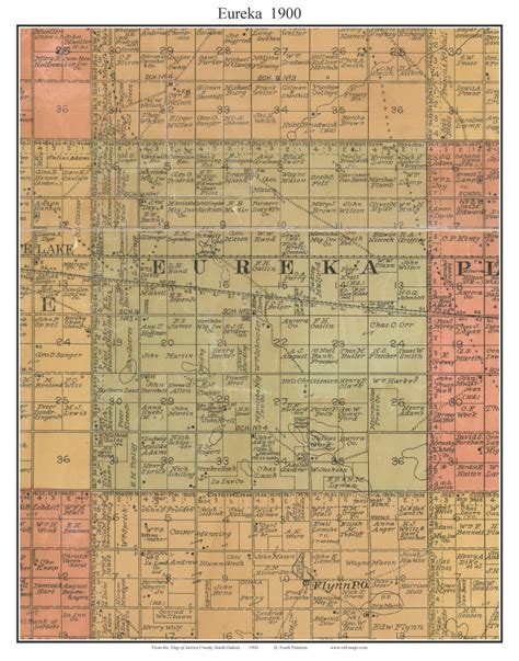 Eureka South Dakota 1900 Old Town Map Custom Print Aurora Co Old Maps