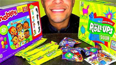 Asmr Fruit Roll Ups Sour Funables Cocomelon Fruit Snacks Eating Chewy Sounds Candy Youtube