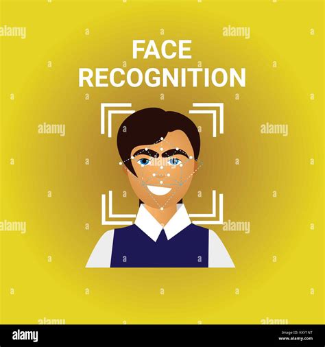 Biometrics Scanning Face Recognition Of Male Icon Modern Identification Technology Stock Vector