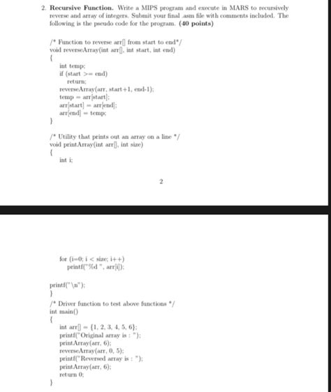solved 2 recursive function write a mips program and