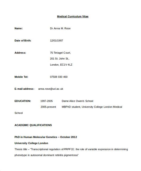 Normal Resume Curriculum Vitae Format Pdf Sample Doctor Cv Template