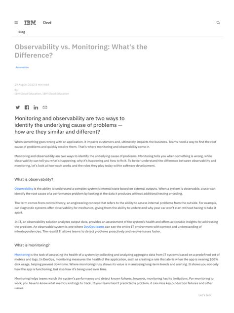 Observability Vs Monitoring Whats The Difference Ibm Download