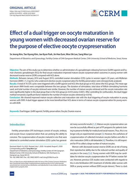 Pdf Effect Of A Dual Trigger On Oocyte Maturation In Young Women With