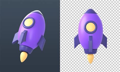 Premium Psd 3d Yellow Purple Rocket Launch Icons For Ui Ux Web Mobile