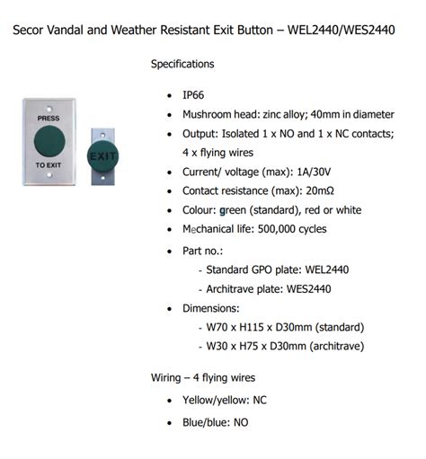 Exit Button Heavy Duty Mushroom Green IP Vandalproof Architrave SecurityAustralia