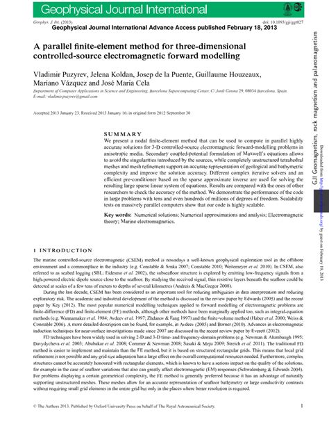 Pdf A Parallel Finite Element Method For Three Dimensional Controlled