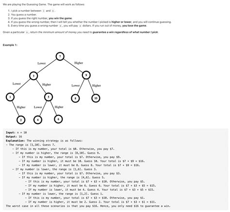 375 Guess Number Higher Or Lower Ii Kickstart Coding